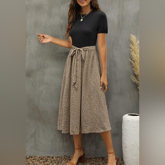 Dresses | Chic Black And Tan Midi Dress | Poshmark